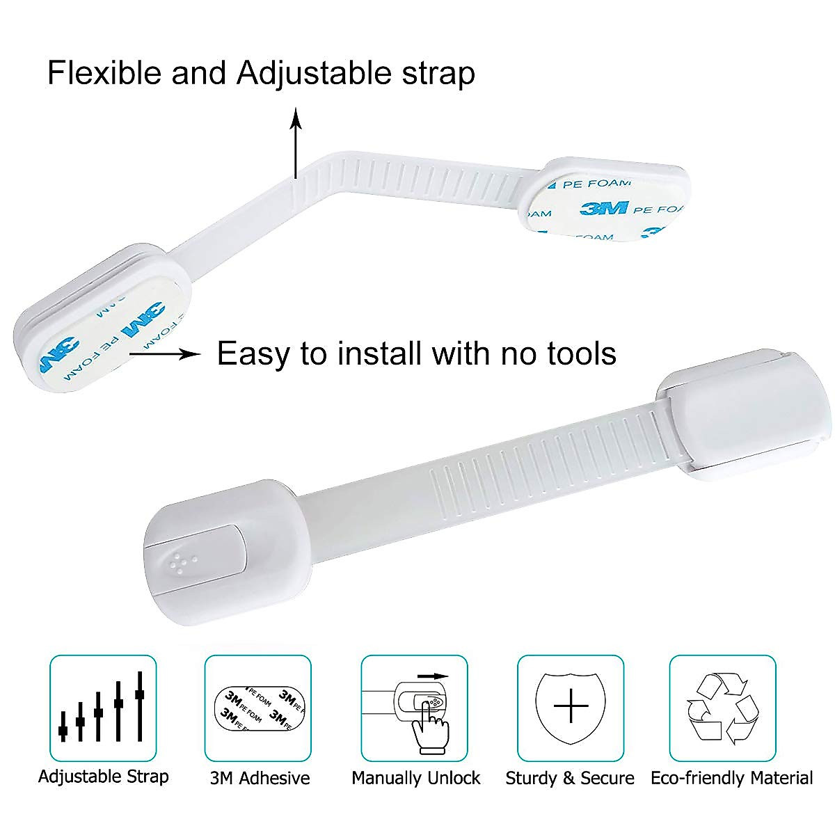 Child Safety Locks(6 Pack), Tinabless No Tools or Drilling -Adjustable Size/Flexible -Adhesive Furniture Latches for Baby Proofing Cabinets, Drawers, Appliances, Toilet Seat, Fridge, Oven & More