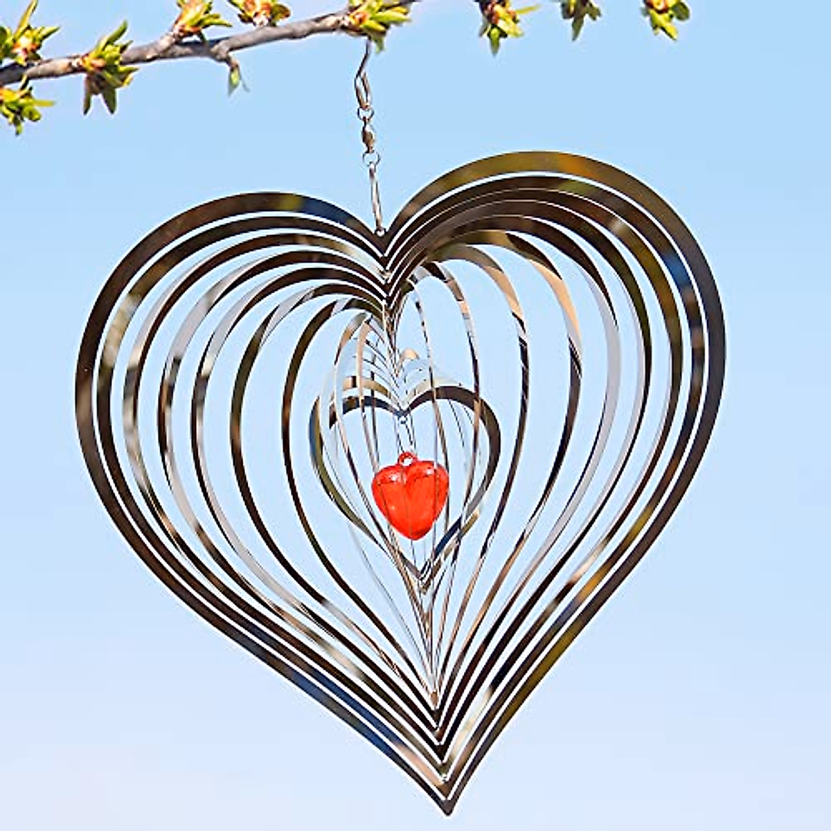 Wind Spinners for Yard and Garden,Kinetic Wind Sculpture,Wind Spinners Outdoor Hanging,Wind Sculptures & Spinners Yard Decor Heart Wind Spinners TEAYTIS (Silver)