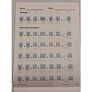 Channie’s One Page A Day Workbook, Beginner Single Digit Fraction Math Practice Worksheets, 50 Pages Front & Back, 25 Sheets, Grades 3rd, 4th, and 5th, Size 8.5” x 11” Summer School, Summer Bridge