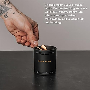 CRVFT Men's Candle - Cherry Wood Candle - Soy Candle 45 Hour Burn Time - Room Decor and Housewarming Gift for Men - 7oz/200g (Black Amber)