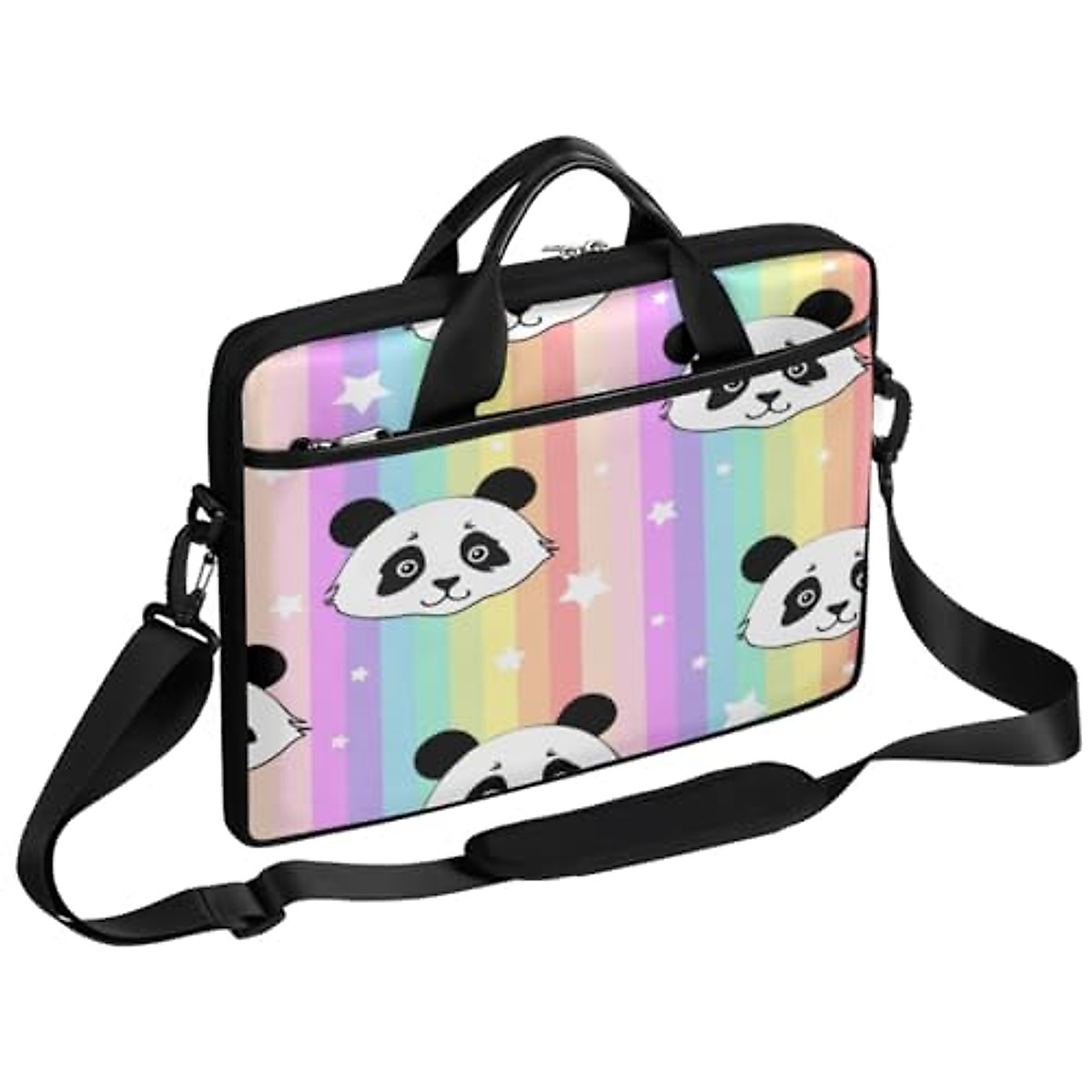 Cute Panda Rainbow Laptop Computer Bag Waterproof Shoulder Messenger Bag 13-15 inch Durable Laptop Tote Bag with Shoulder Strap Handle Lightweight Crossbody Briefcase