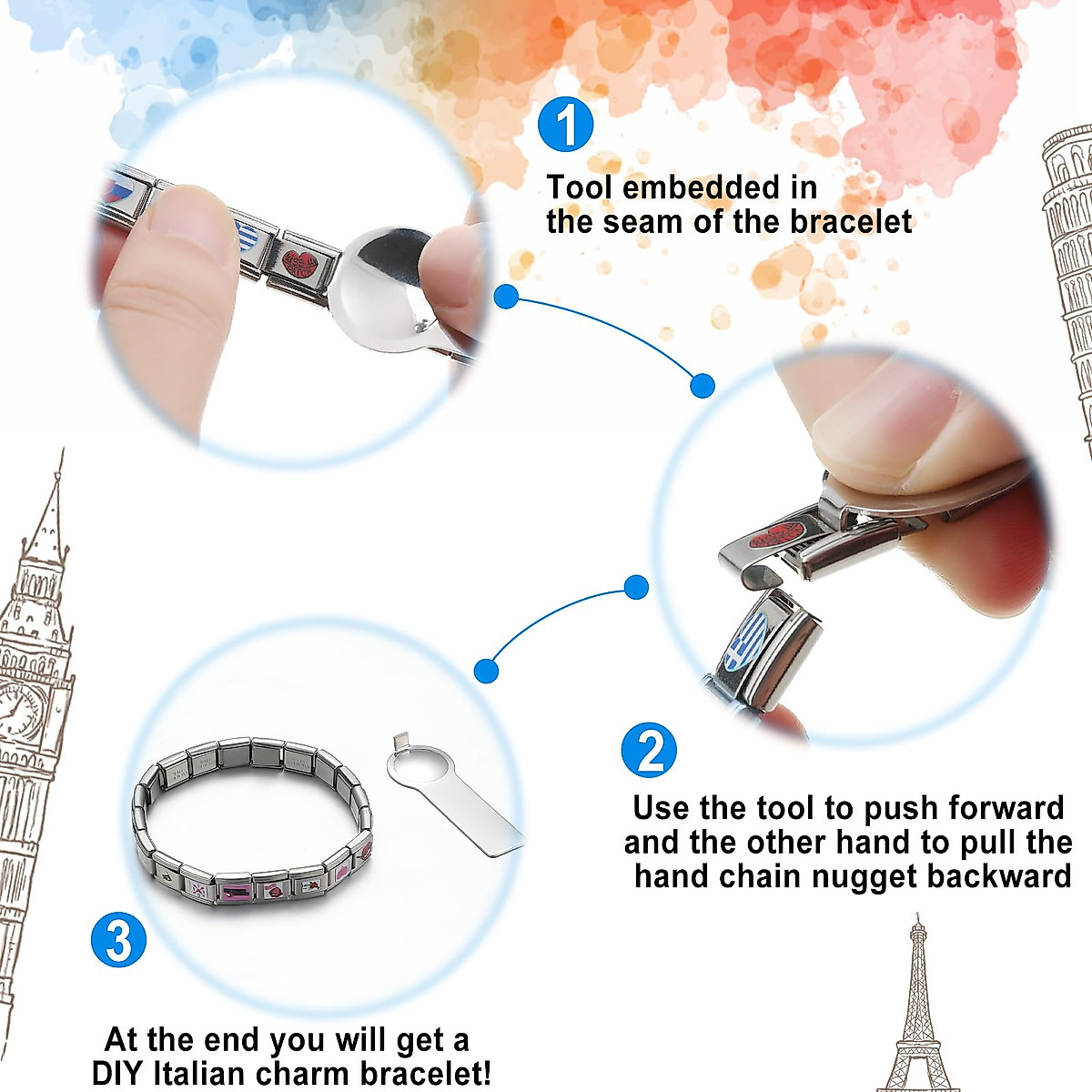 Blulu 2 Pcs 9mm Italian Charm Opening Tool Double Sided Italian Charm Tool for Adding and Removing 9mm Bracelets