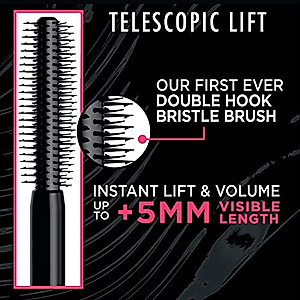 L'Oreal Paris Telescopic Lift Washable Mascara, Lengthening and Volumizing Eye Makeup, Lash Lift with Up to 36HR Wear, Black, 0.33 Fl Oz