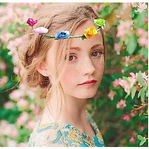 Kaptin 10 Pack Multicolor Flower Crown Headband, Women Girl Fashion Floral Crown Garland Headbands for Festival Celebration Wedding Party, Without anchor strap (10pcs)