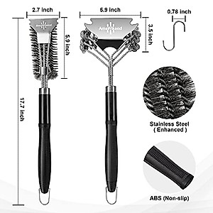 Grill Brush for Outdoor Grill. Safe Stainless Steel BBQ Accessories for Grill Cleaning. 2 Packs,3 Hooks Included.