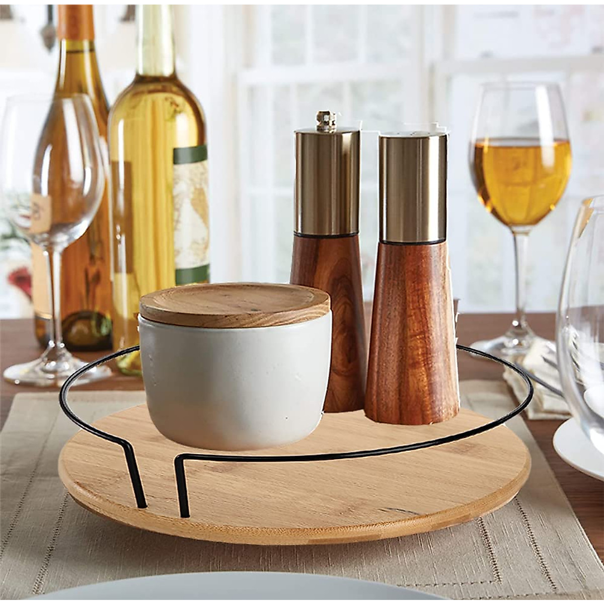 Lawei 10 Inch Lazy Susan Turntable, Bamboo Spinning Spice Rack Holder Kitchen Cabinet Counter Rotating Condiments Organizer for Spice Condiment Baking