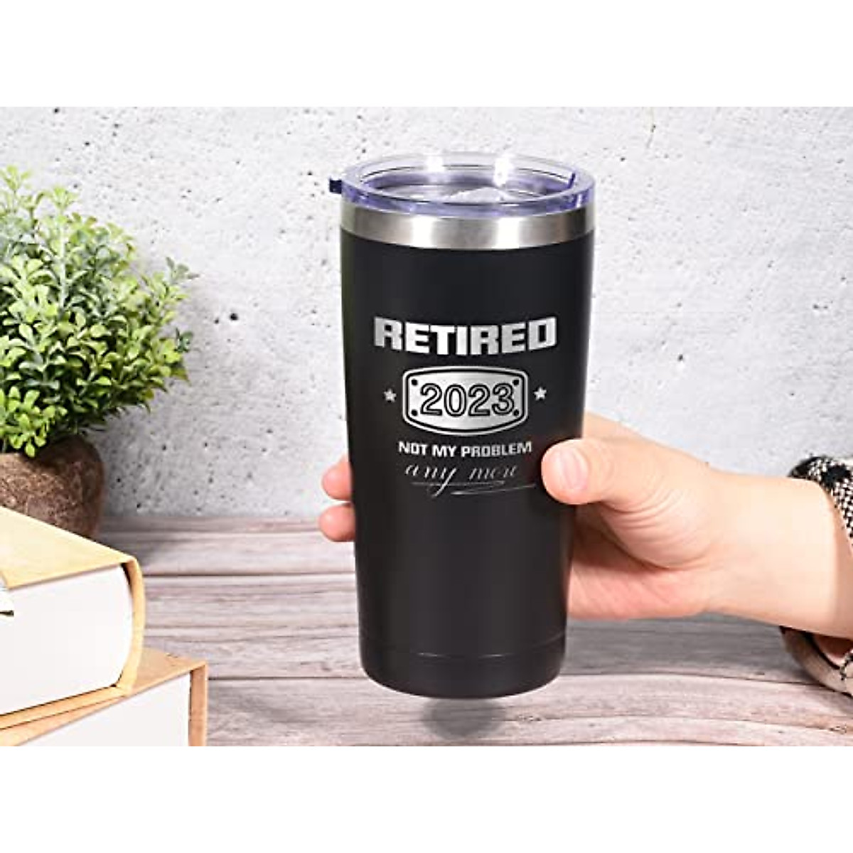 Triwol 2023 Retirement Gifts for Men and Women, Funny Retired 2023 Not My Problem Any More Tumbler Gift 20 oz Black, Retiring Present Ideas for Office Coworkers, Boss, Teacher, Doctor, Husband, Dad