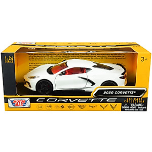 Motormax Toy 2020 Chevy Corvette C8 Stingray White with Red Interior History of Corvette Series 1/24 Diecast Model Car by Motormax 79360, 79360w-rd