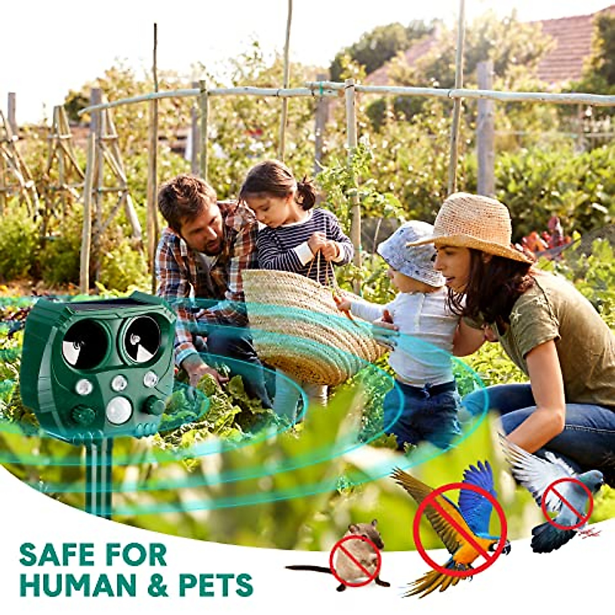 Solar Powered Ultrasonic Animal Repellent Waterproof Cat Repellent with Motion Detector Squirrel Repellent Bird Deterrent Devices Outdoor Solar Deer Repellent Devices for Outdoor (Black, Green, 4 Pcs)