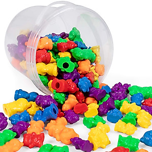 Colorful Counting Bear Cubs & Jumbo Rainbow Tweezers - Includes Bucket of 125+ Bears and 6 Pairs of Tweezers - Great for Early Childhood Education, Preschool Prep, Daycare Activities, Montessori Toys