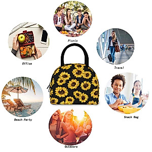Cute Sunflowers Lunch Bags Women Girls Cute Florals Insulated Lunch Box Lunchbox Cooler Tote Bag Lunch Container Organizer Zipper Meal Prep Lunch Boxes for Teens Kids Adults School Work