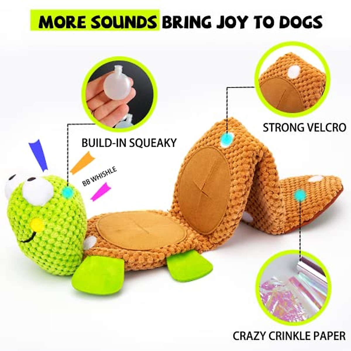 lilfrd Dog Puzzle Toys - Enrichment Treat Dispensing Squeaky Crinkle Snuffle Smart Dog Toy, Dog Toys for Boredom and Stimulating, Durable Plush Toys for Large Medium Small Dog Puppy - Turtle