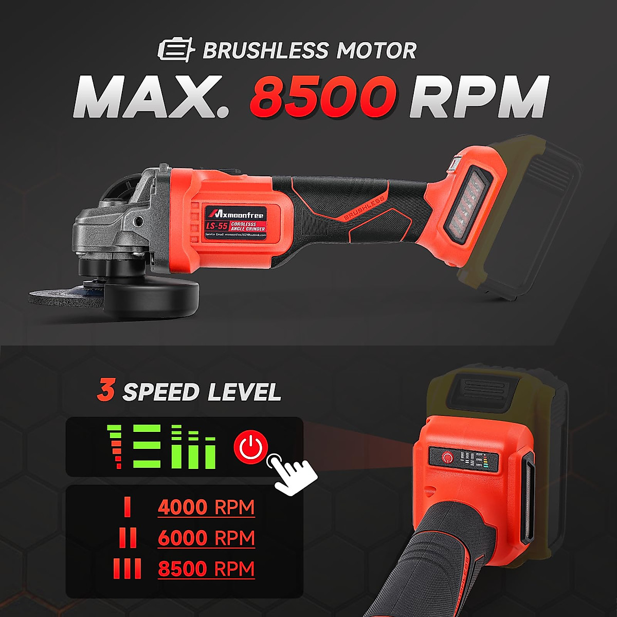 Mxmoonfree 4-1/2" Cordless Angle Grinder, Electric Angle Grinder Compatible with Dewalt Battery (Battery Not Included) for Grinding, Cutting, Polishing and Carving, Tool Only