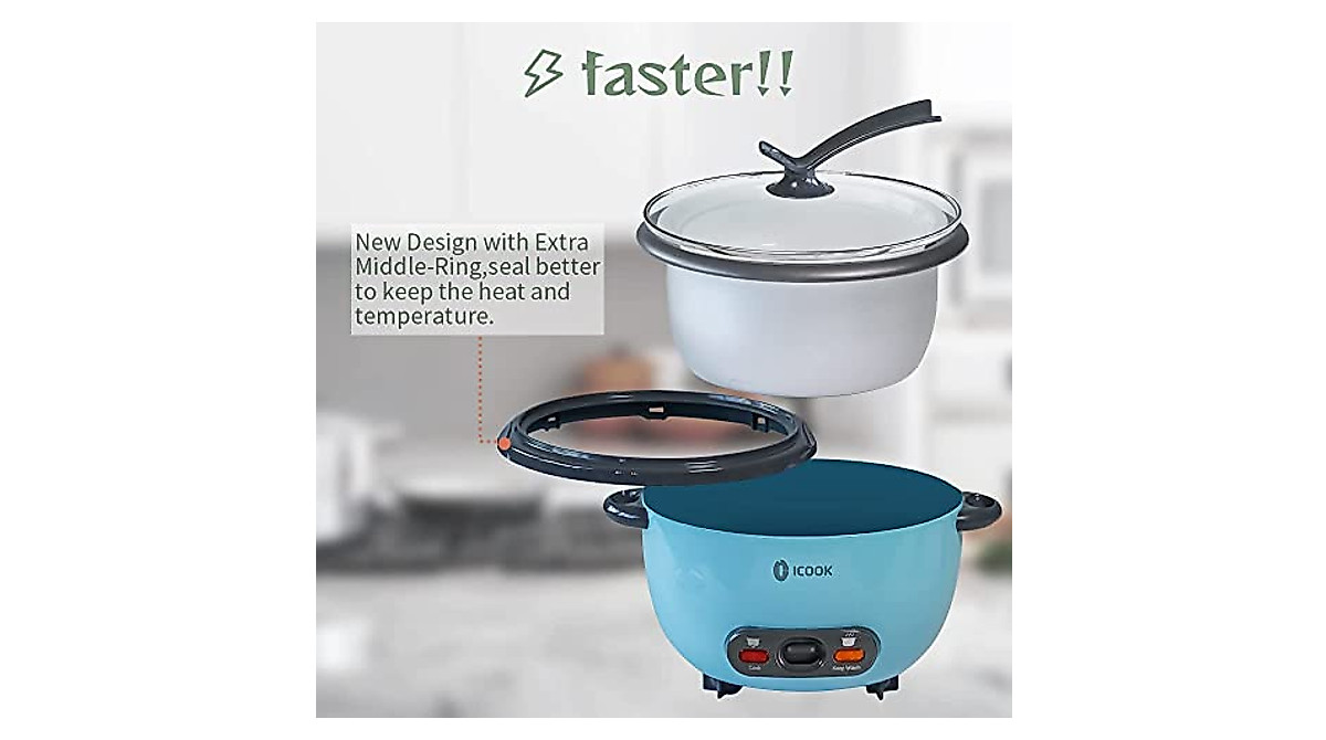 ICOOK Blue Rice Cooker 1L – Compact Multi-Function Grain & Food Steamer