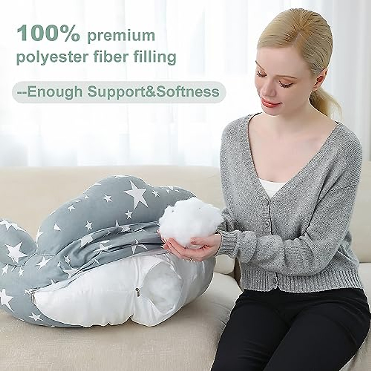Chilling Home Nursing Pillow for Breastfeeding, Three-Sided Safety Pillows Breast Feeding Pillow More Support for Mom and Baby, Newborn Feeding Pillow,Removable Cover,Adjustable Waist Strap