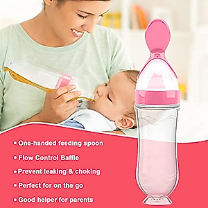 Food Feeder Baby Fruit Feeder Pacifier (3 Pcs) with 6 Different Sized Silicone Pacifiers 2 PCS Silicone Baby Food Dispensing Spoon 90ML with 2 Baby Spoons Pacifier Clip Infant Fruit Teething Toy-Pink