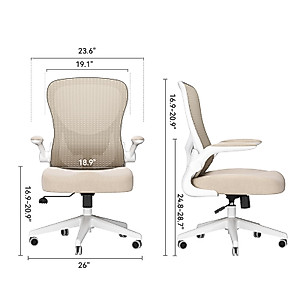 Hbada Office Chair Ergonomic Desk Chair, Office Desk Chairs with PU Silent Wheels, Breathable Mesh Computer Chair with Adjustable Lumbar Support, Flip-up Armrests, Tilt Function, Grey