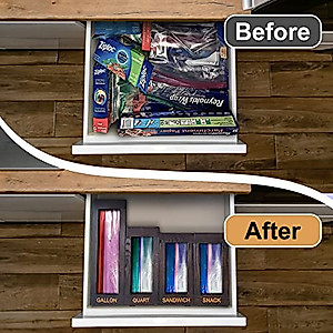 Nasri Ziplock Bag Organizer - Includes 20 Gallon size slider bags - Kitchen Food Storage Bag Organizer for Drawer, compatible with Ziploc and all other Slider and Regular Bags, larger quart box