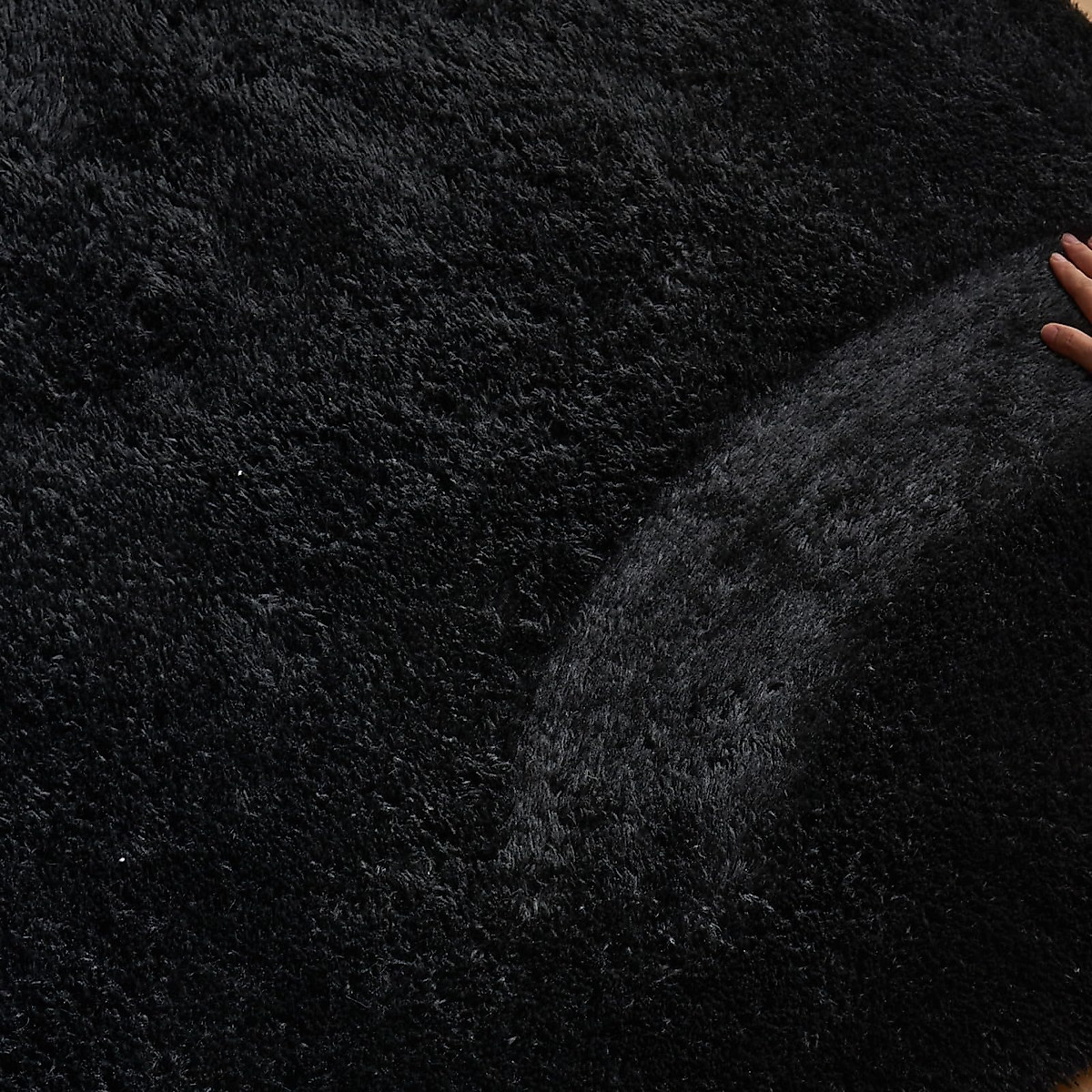 Arbosofe Rugs for Living Room, Area Rug for Bedroom, 9 x 12 Clearance Black Nursery Room Rug, Large Throw for Playroom Room- Soft, Fluffy, Shaggy Carpets for Kids Room Girls