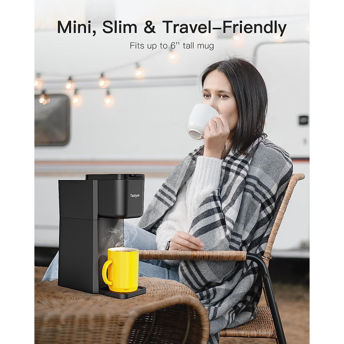 Mini Single Cup Coffee Maker, Hot and Iced Coffee Maker for K Cup and Ground, 6 to14 Oz Brew Sizes, with Recipe Book, One Cup Small Pod Coffee Machine for Travel, RV, Dorm and Desk