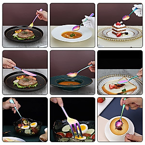 Kyraton Rainbow Silverware Set 45 Pieces Service for 8, Titanium Colorful Plating Flatware Sets Cutlery Set, Spoons and Forks Silverware Dishwasher Safe, First Apartment Must Haves Utensils Set