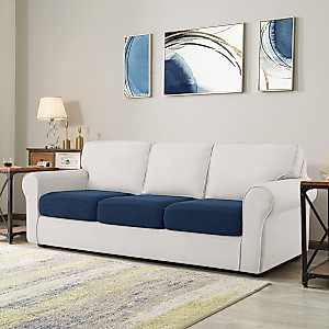 CHUN YI 3PC Stretch Couch Cushion Covers, Sofa Seat Slipcovers Suitable for Armchair Loveseat Sofa with Spandex Jacquard Fabric(3pc,Dark Blue)
