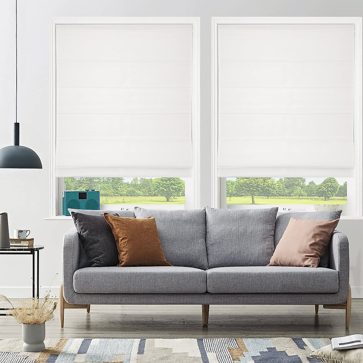 White Cordless Roman Shades, Classic Premium Blackout Roman Window Shades, Custom Washable Fabric Roman Shades for Any Room Setting (1 Piece)