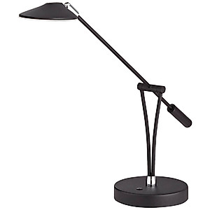 360 Lighting Arnie Modern Desk Lamp 20" High with USB Charging Port LED Satin Black Metal Adjustable Arm Decor for Living Room Bedroom House Bedside Nightstand Home Office Reading Family