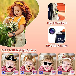 Kids Smart Watch for Boys Girls with Games, Children Educational Smartwatch with Camera Bedtime Stories Music Alarm Pedometer, Smart Watch for Kids Toy Gifts for Toddlers 3 4 5 6 Years Old (Orange)