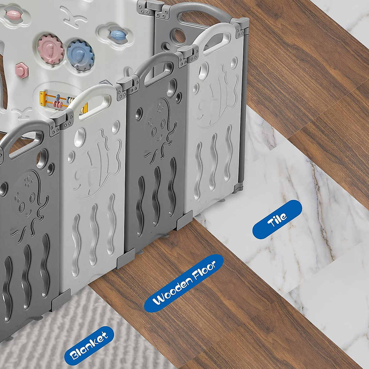 Albott Baby Fence 22 Panel Baby playpen Folding Play Pen Kids Activity Center Safety Play Yard Home Adjustable Shape Free Combination Portable Design for Indoor Outdoor Use (Grey, 22 Panel)