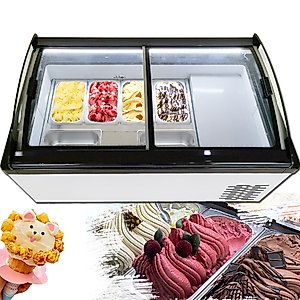 Yovtekc Gelato Display Case with 6 Square Pans, Commercial Ice Cream Freezer Dipping Cabinet, Countertop Hard Ice Cream Showcase, Display Refrigerator for Restaurant Snack Bar, Fast Cooling White
