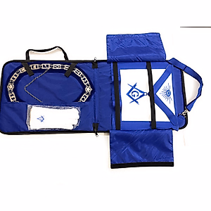 14Stars Masonic Regalia Past Master Mason Blue Lodge Apron Square Chain Collar and Compass Gloves with Lightweight Masonic Regalia Soft CaseApron Holder Set, White and Blue, One Size