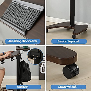 TORRAINAKE Dual Tiered Mobile Standing Desk with Cup Holder and Tilting Podium, Portable Sit Stand Lectern with Height Adjustments and Rolling Base for Small Spaces - Brown.