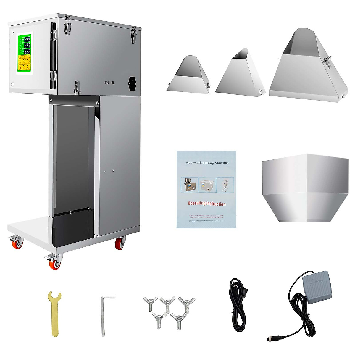 Particle Filling Machine, 10-999g Automatic Particle Weighing Filler Depenser, Intelligent Bottle Bag Pouch Split Quantitative Packing Filler with Foot Pedal for Tea Seeds Grains Flour Beans Glitter