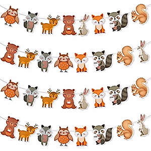 4 Pcs Woodland Animals Banner Assembled Forest Animal Bunting Banner Wild Creature Kids Birthday Party Supplies for Baby Shower Decoration