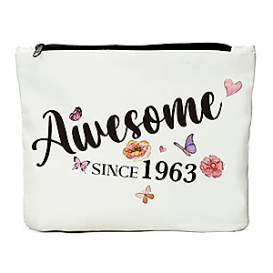 JIUWEIHU 60th Birthday Gifts for Women, 60th Birthday Decorations Present for Women - 60 Year Old Birthday Gift Ideas for Wife Mom Sisters, Friends, Coworker, BFF -Awesome Since 1963 Makeup Bag
