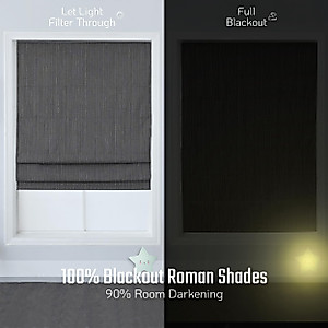 Everyday Celebration 100% Blackout Cordless Roman Shades - Thermal Insulated Window Blinds for Indoor Use, Pepper, 34” W x 64” H