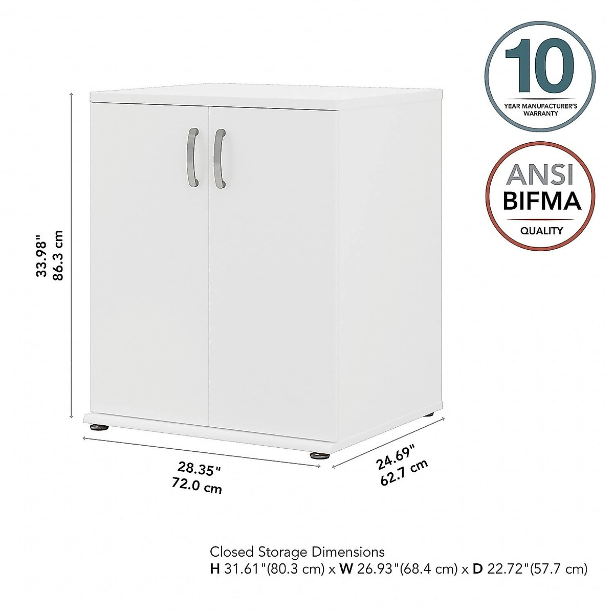 Bush Business Furniture Universal Floor Storage Cabinet with Doors and Shelves in White
