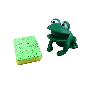 Animal Shape Novelty Kitchen Sponge Holder and Sponge Choice of Frog or Duck (Green Frog)