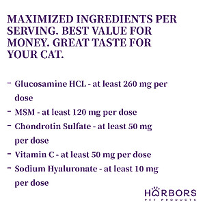 Harbor's Cat Hip Helper - Cat Joint Supplement Liquid for Fast Pain Relief, Smooth Younger HIPS. Natural Nutrients, Glucosamine, MSM, Chondroitin, Hyaluronic Acid, Yummy Organic Beef Flavor - 59 ml