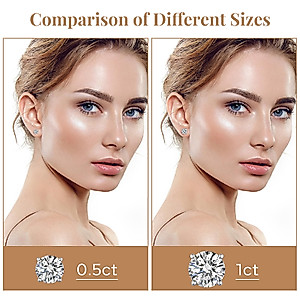 Certified Moissanite Stud Earrings, Diamond Earrings, 925 Sterling Silver Jewelry for Wife Girlfriend,18K Gold Earrings for Women, Gifts for Her(1ct, 2ct), White Gold, Moissanite