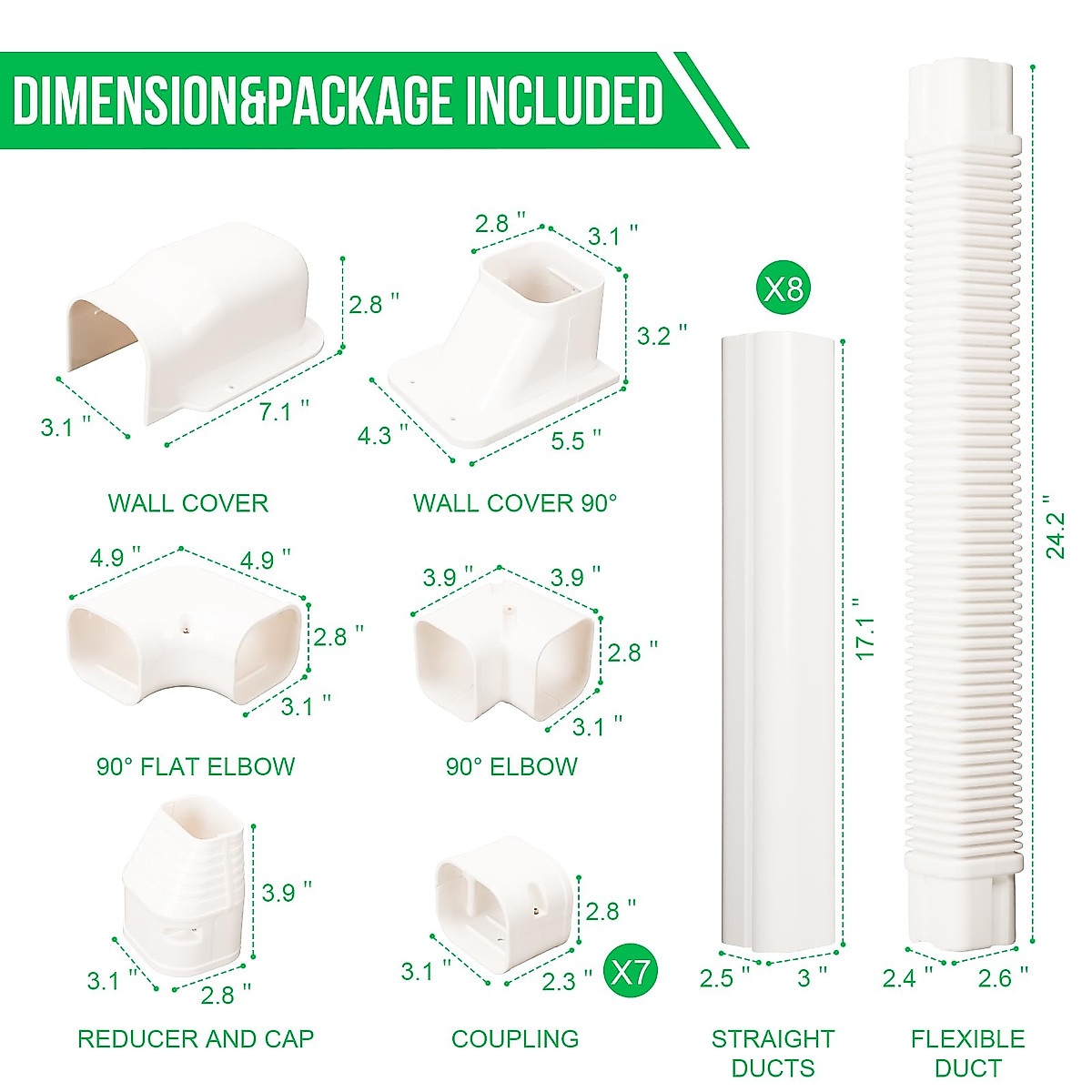 Kerykwan 3" W 13.5Ft L Mini Split AC Line Cover Kit Decorative PVC Tubing Pipe Cover Set for Center Air Conditioner&Heat Pumps Systems