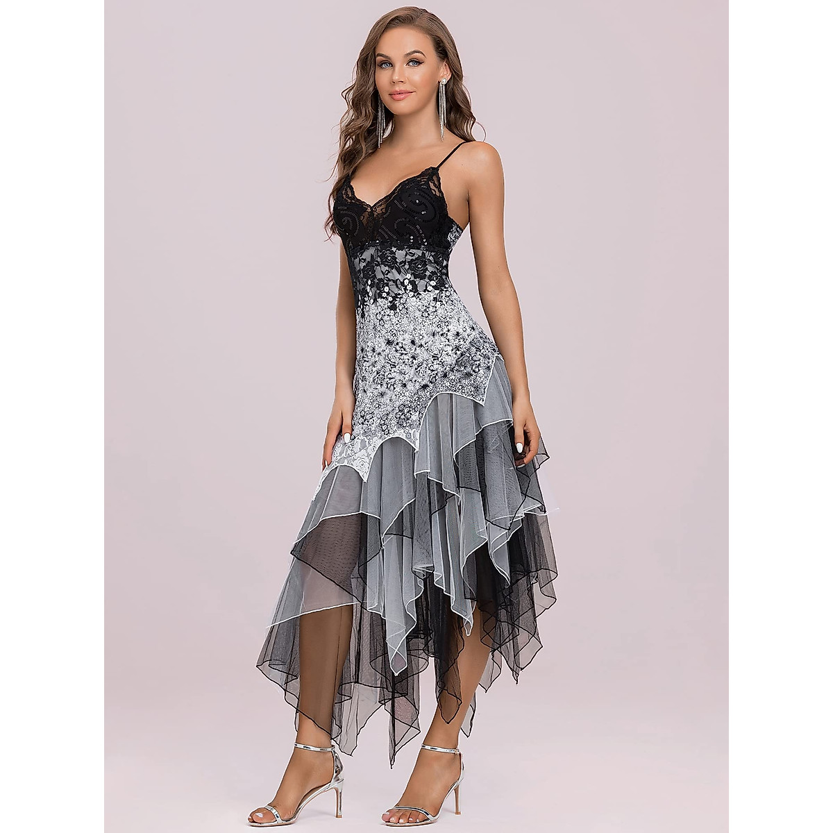 Ever-Pretty Women's Irregular A-line Sleeveless Lace Tea Length Prom Dresses Long White US8