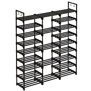 WOWLIVE 9 Tiers Large Shoe Rack Shoe Storage Shoe Organizer 50-55 Pairs Shoe Tower Unit Shelf Durable Metal Pipes with Plastic Connectors Stackable Shoe Cabinet Black(SSS3B9)