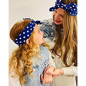 Shimmer Anna Shine Mommy and Me Matching Cotton and Spandex Stretch Headbands (Blue Polka Dot)