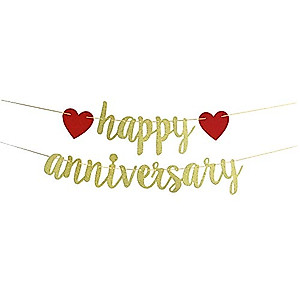 Happy Anniversary Banner,Wedding Decoration banner,Gold Flash Bunting Garland Sign for Always and Forever 40th/50th/60th/70th Wedding Anniversary Party Decoration Photo Prop.