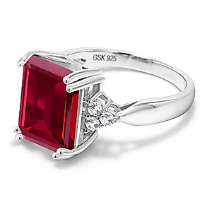 Gem Stone King 925 Sterling Silver 12X10MM Emerald Cut Gemstone Birthstone Engagement Ring | Wedding Anniversary Promise Ring For Women | Available In Size 5, 6, 7, 8, 9