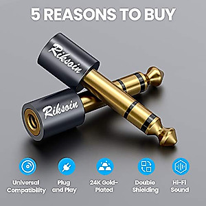 RIKSOIN Headphone Adapter, 4-Pack 6.35mm (1/4 Inch) Male to 3.5mm (1/8 Inch) Female Stereo Audio Adapter [Gold Plated, Hi-Fi Sound] for Amp Adapter, Guitar, Digital Piano, Microphones, Speaker