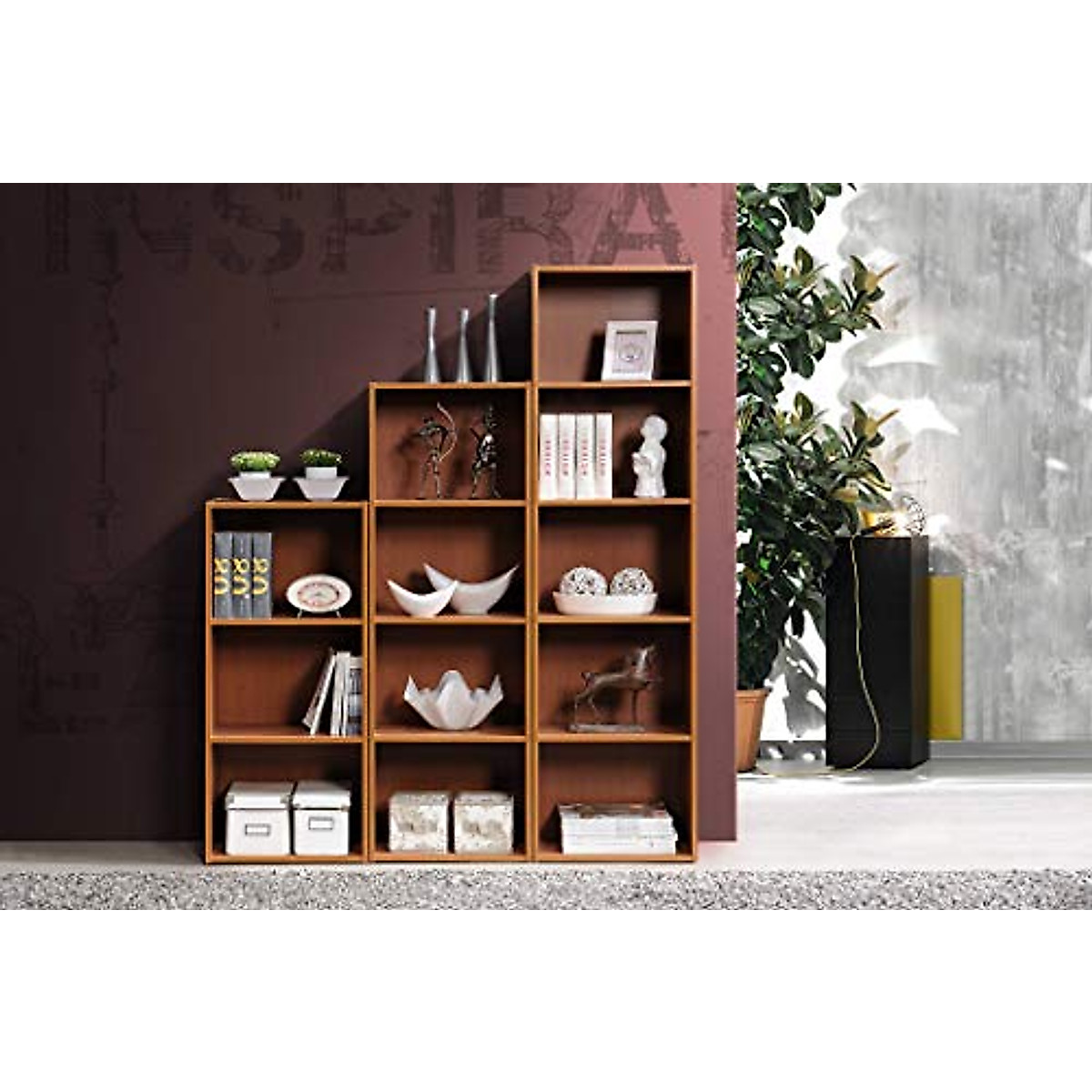 Hodedah 4-Shelf Bookcase in Cherry