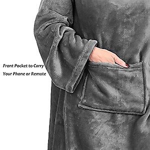 Catalonia Wearable Fleece Blanket with Sleeves and Foot Pockets for Adult Women Men, Micro Plush Comfy Wrap Sleeved Throw Blanket Robe Large, Grey